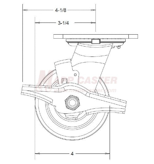 4" x 2" Ductile Steel V-Groove Wheel Swivel Brake Caster - 1,250 Lbs C ...
